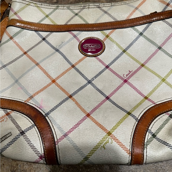 Coach | Bags | Coach Multicolor Plaid Crossbody Bag With Brown Trim And ...
